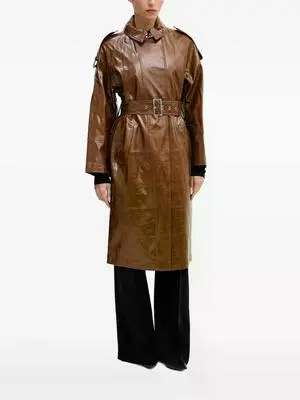 Sisley Belted Crinkled-finish Coat - Brown