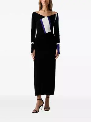Patrizia Pepe Colour-block Ribbed Midi Dress - Black