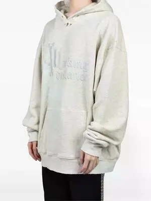 MARKING DISTANCE Logo-embroidered Distressed Hoodie
