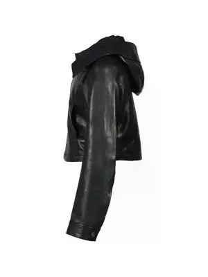 DET BLEV SENT Cropped Hooded Leather Jacket