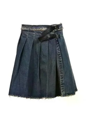 DOMENICO OREFICE Pleated Distressed-effect Midi Skirt - Blue