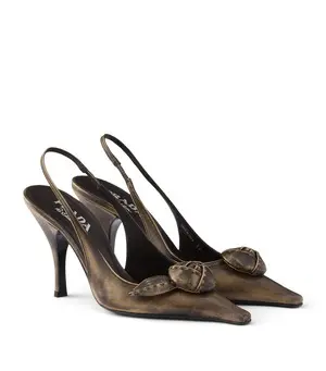 Prada Leather Bow-detail Slingback Pumps 90 - Neutral