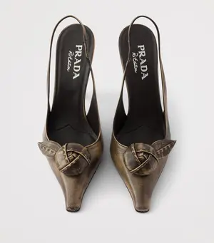 Prada Leather Bow-detail Slingback Pumps 90