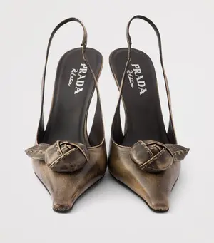 Prada Leather Bow-detail Slingback Pumps 90