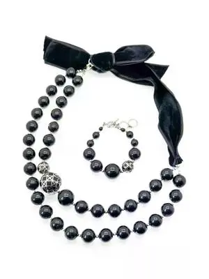 Dior 2000s Cannage Necklace Jewellery Set - Black