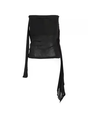 BOHEMSEO Signature Twist-drape Tube Strapless Blouse - Black