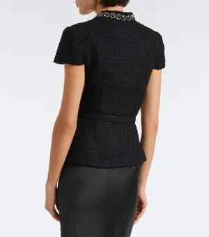 SELF-PORTRAIT Belted Embellished Boucle And Satin Midi Dress