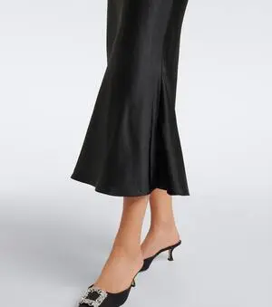 SELF-PORTRAIT Belted Embellished Boucle And Satin Midi Dress