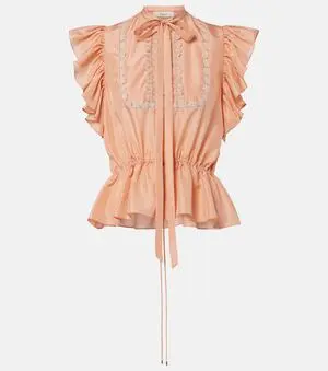 Chloé Ruffled Lace-trimmed Silk Top - Pink