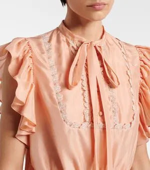 Chloé Ruffled Lace-trimmed Silk Top