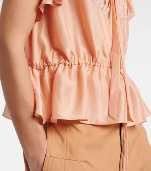 Chloé Ruffled Lace-trimmed Silk Top