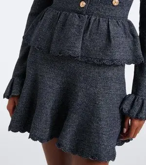 SELF-PORTRAIT Knitted Peplum Cotton And Wool-blend Minidress