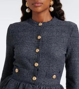 SELF-PORTRAIT Knitted Peplum Cotton And Wool-blend Minidress