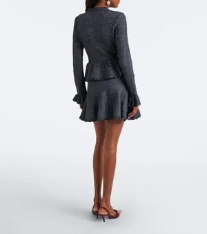SELF-PORTRAIT Knitted Peplum Cotton And Wool-blend Minidress