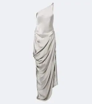VIVIENNE WESTWOOD Glossa Draped One-shoulder Satin Maxi Dress - Grey