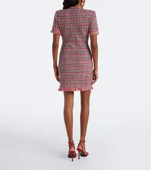 SELF-PORTRAIT Checked Frayed Cotton And Wool-blend Minidress