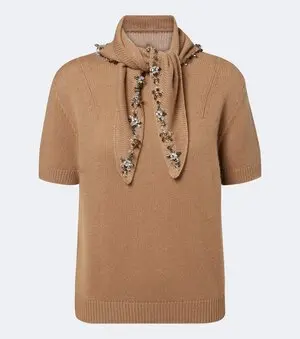 Prada Embellished Tie-neck Cashmere Sweater