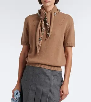 Prada Embellished Tie-neck Cashmere Sweater