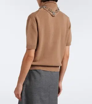 Prada Embellished Tie-neck Cashmere Sweater