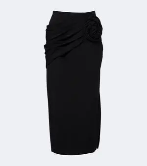 Carolina Herrera Floral Applique Wool-blend Midi Skirt - Black