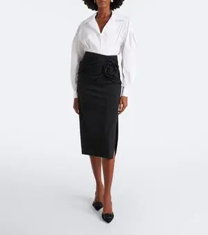 Carolina Herrera Floral Applique Wool-blend Midi Skirt
