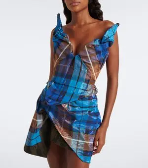 VIVIENNE WESTWOOD Draped Plaid Bustier Top