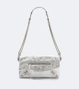 Balenciaga Le City Metallic Leather Shoulder Bag - Silver