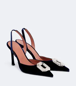 Amina Muaddi Camelia Crystal-embellished Slingback Pumps - Blue
