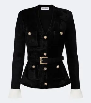 SELF-PORTRAIT Belted Embellished Chenille Jacket