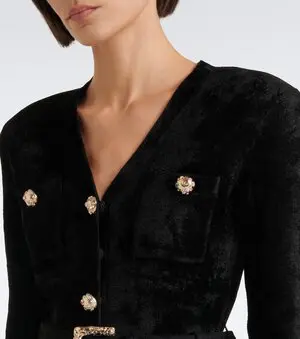 SELF-PORTRAIT Belted Embellished Chenille Jacket
