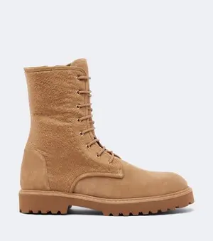 Max Mara Cashmere-trimmed Suede Combat Boots