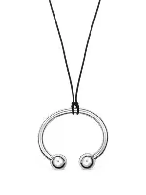 OBSIDIAN Pendulum Engraved Necklace - Silver