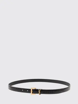 Saint Laurent Cassandre Crocodile-effect Lambskin Belt With Monogram - Black