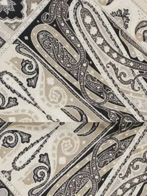 Etro Rectangular Paisley Print Wool And Silk Scarf With Fringed Edges