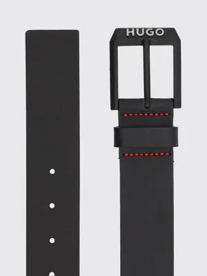 Hugo Smooth Leather Belt With Printed Lettering Logo