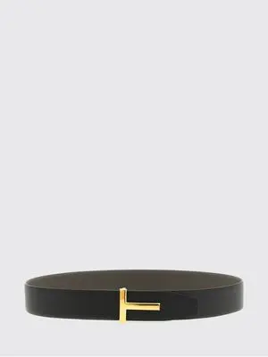 TOM FORD T Icon Reversible Hammered Leather Belt With Monogram Buckle - Kaki