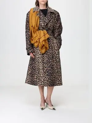 Saint Laurent Animal Print Double-breasted Trench Coat With Belt