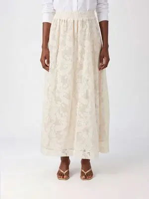 PT TORINO High-waisted A-line Maxi Skirt In Lace - White