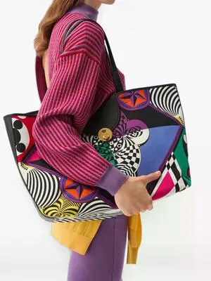 Versace Vivian Printed Large Canvas Tote - Black
