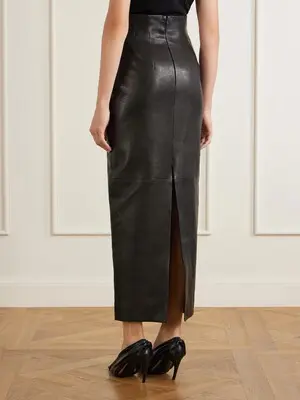 Khaite Loxley Leather Midi Skirt