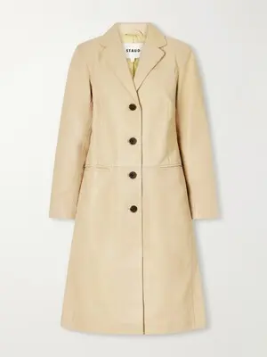 Staud Wyatt Leather Coat - Neutrals
