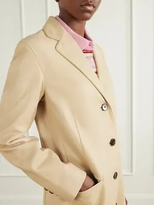 Staud Wyatt Leather Coat - Neutrals