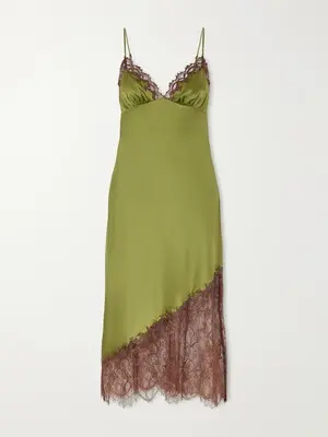 Staud Lara Lace-trimmed Silk-blend Midi Dress