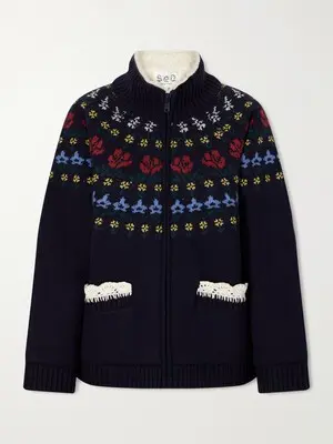 Sea Preston Crochet-trimmed Merino Wool-blend Jacket - Blue