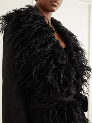 Anna Sui Belted Plush-trimmed Woven Coat