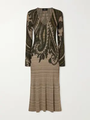Etro Printed Ribbed-knit Midi Dress