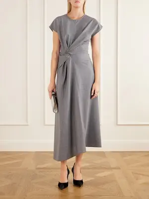 Victoria Beckham Aria Gathered Wool Midi Dress