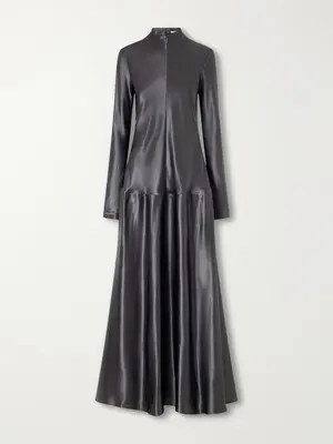 FFORME Mila Textured-satin Turtleneck Maxi Dress