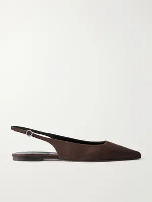 AeydĒ Annora Suede Slingback Flats - Brown