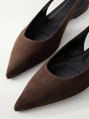 AeydĒ Annora Suede Slingback Flats - Brown